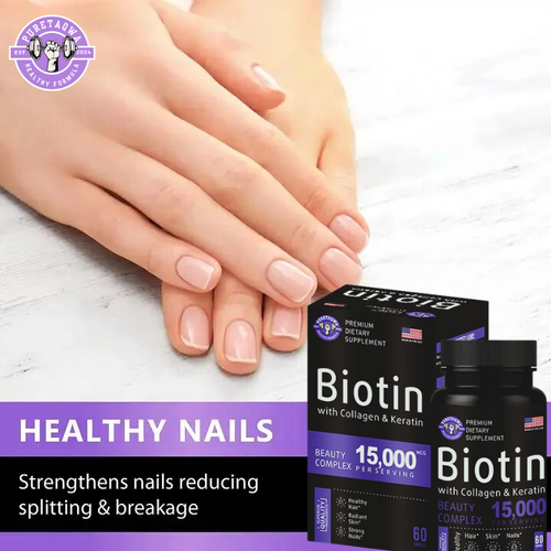 Biotin Capsules with Collagen & Keratin 15,000 mcg - Vegan, All-Natural ...