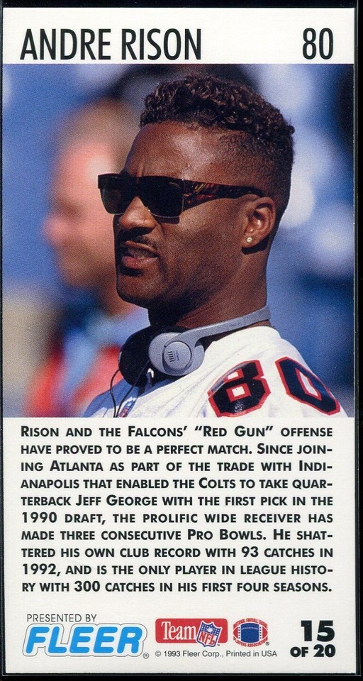 1993 Fleer Game Day Andre Rison #15 Of 20 Gamebreakers Atlanta Falcons ...