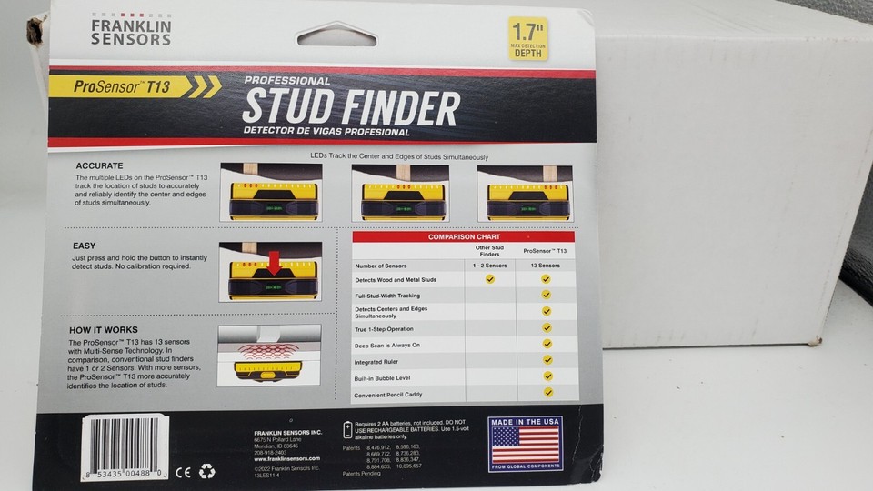 Franklin Sensors PRO GRADE Sensor M132 Stud Finder, 13 Sensors WOOD ...