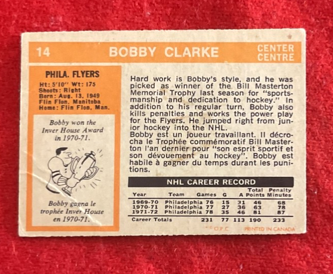 1972-73 # 14 BOBBY CLARK PHILADELPHIA FLYERS HOCKEY CARD NHL | eBay