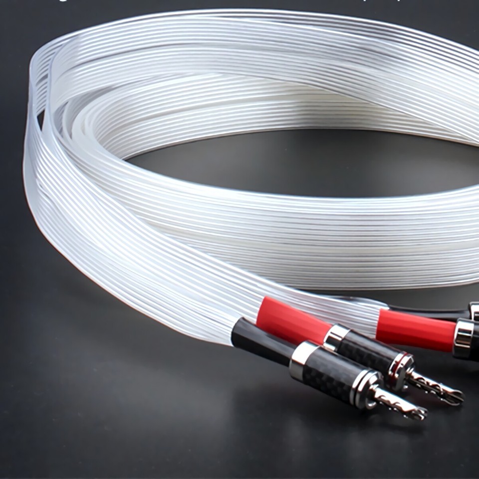 Silver Plated OCC Flat HiFi Speaker Bi-Wire Cable With Carbon Fibre ...