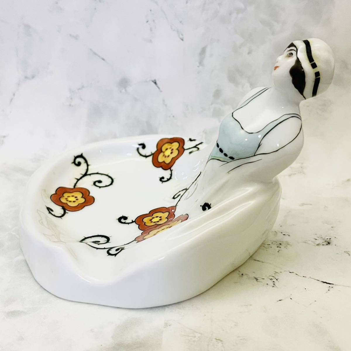 Old Noritake Art Deco Lady Luster Color Tray Figure Flower Noritake-M ...