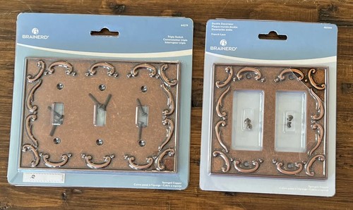 Lot Of 2 Antique Brass Triple Light Switch/Double Decorator Wall Plate ...