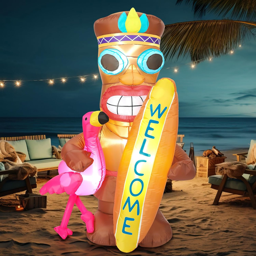 5Ft Inflatable Tiki Flamingo Beach Decor Decorations Luau Hawaiian Pool ...