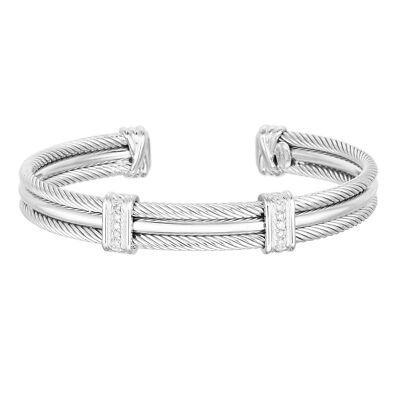 11.6mm Polished Cuff Italian Cable Bangle with 0.0500ct 1mm Diamond ...