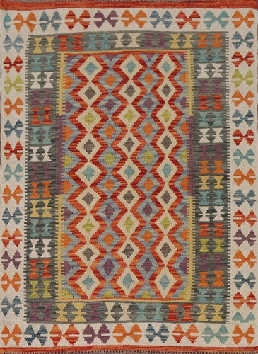 Kilim Kelim Handmade Rugs Flatweave Vibrant Geometric Wool Carpet 4x5 ...