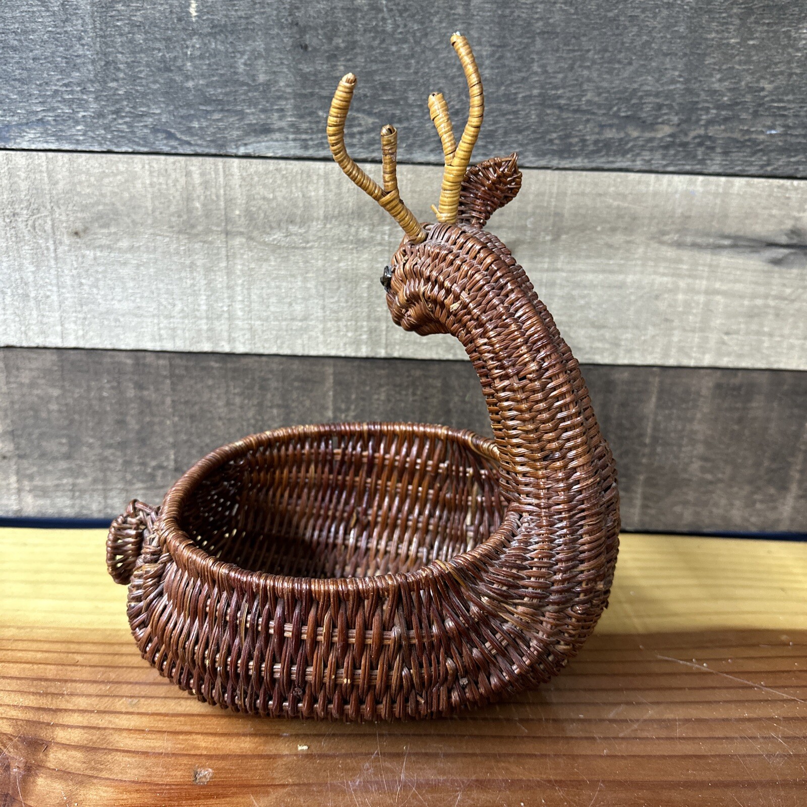 Deer Basket Vintage Brown Wicker Reindeer Rattan Animal Planter Weave ...