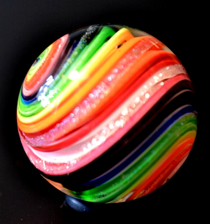 EDDIE SEESE GLASS MARBLE/1.527"-DICHROIC RAINBOW-ROYAL,ORANGE,YELLOW ...