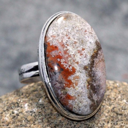 Mexican Laguna Lace 925 Silver Plated Gemstone Ring US 6.5 Chunky ...