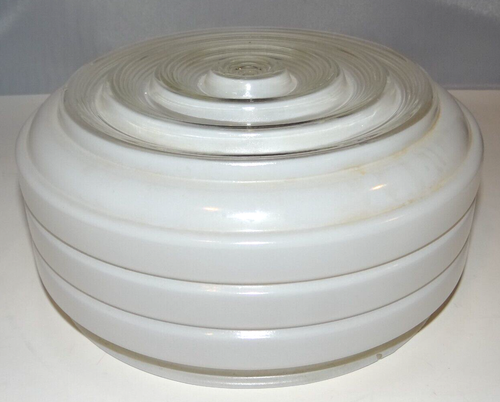 Vintage MCM Kitchen Bathroom Ceiling Light Shade White Clear Glass ...