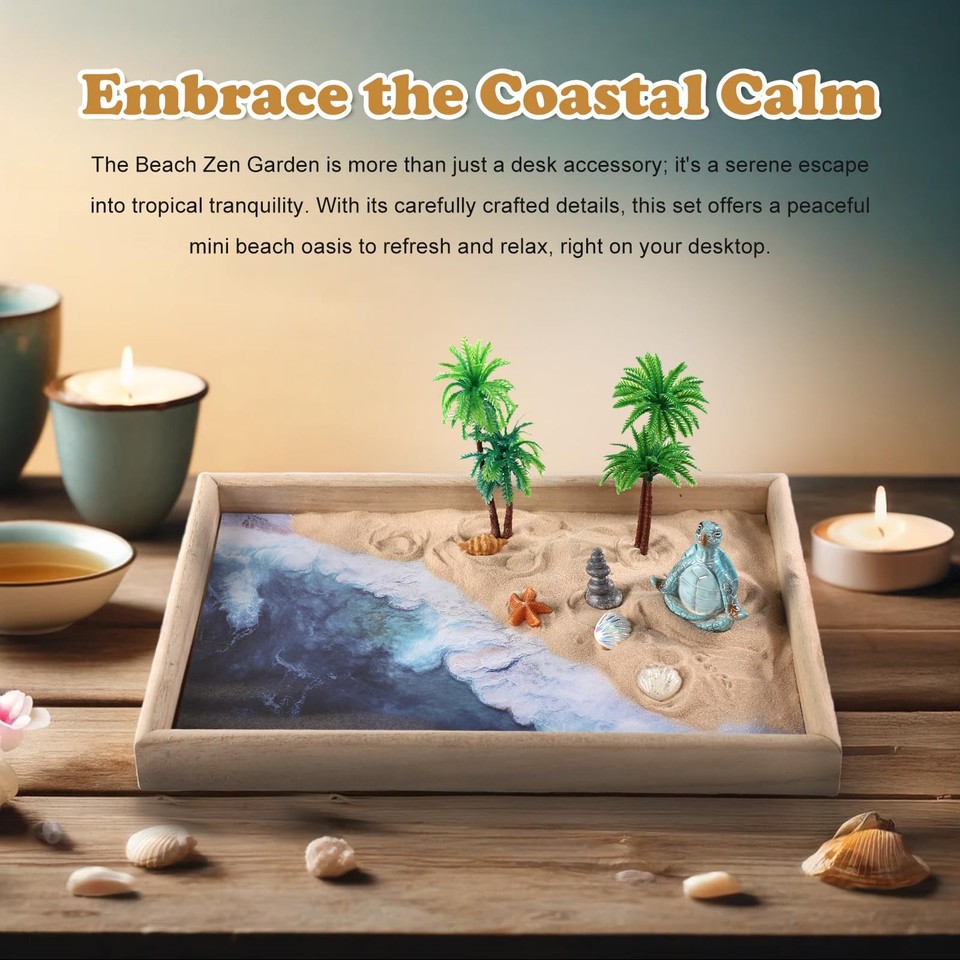 Beach Mini Zen Garden Kit for Desk Decor,Sea Turtle Meditation Yoga ...