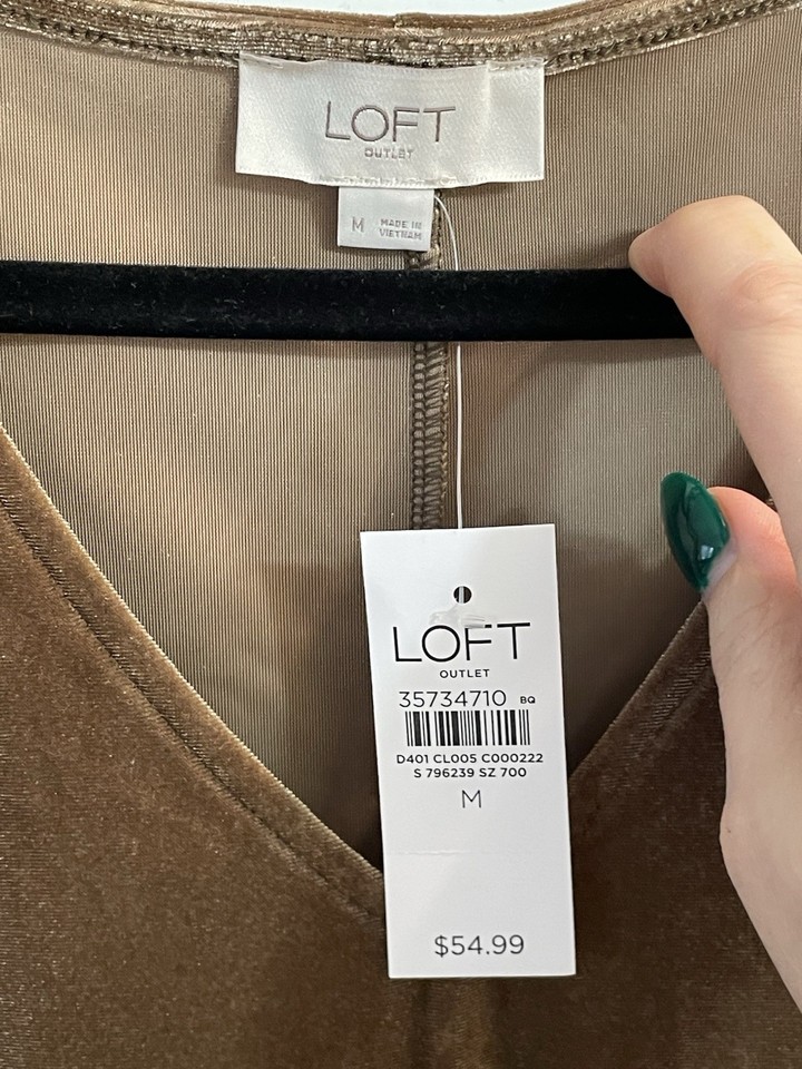 LOFT Outlet Velvet Blouse Women’s Medium Brown Long Sleeve V-Neck N | eBay