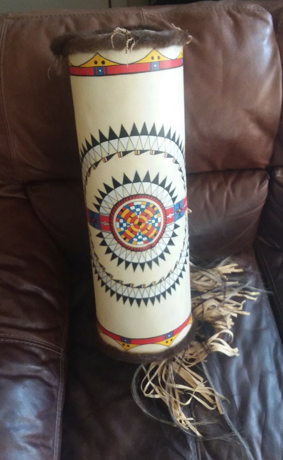 22” Tall Native American Inspired Plains Indian Painted Rawhide ...