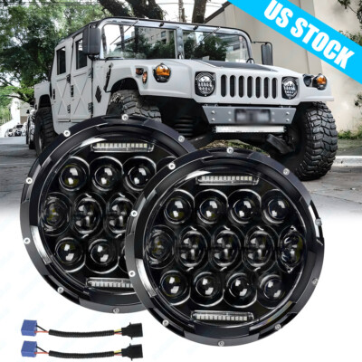 Pair 7" LED Headlights For Hummer Humvee m998 LMTV BMY M1045 M1078 M925 ...