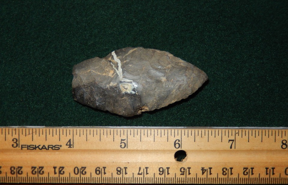 NICE OLD COSHOCTON FLINT PALEO STEMMED LANCEOLATE w/ JIM BENNETT COA ...
