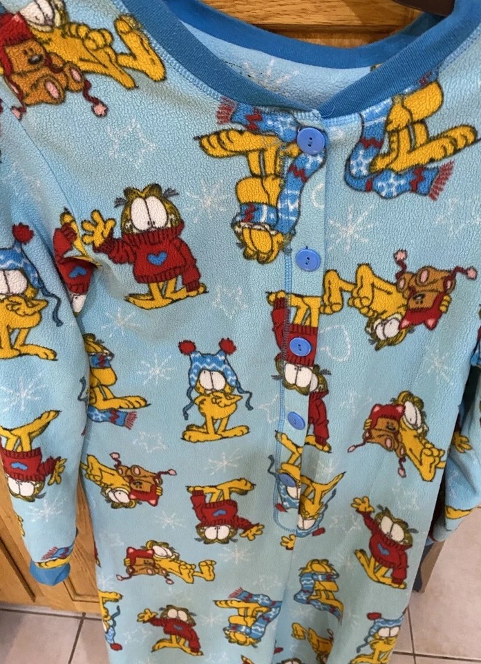 Garfield Women’s Fleece One Piece Pajamas Footed Outfit PJS Size 11-13 ...