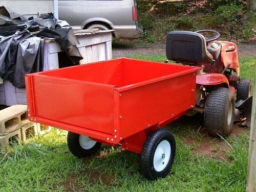 600 lb Capacity Steel Dump Cart Garden Lawn Mower Tractor Trailer ...
