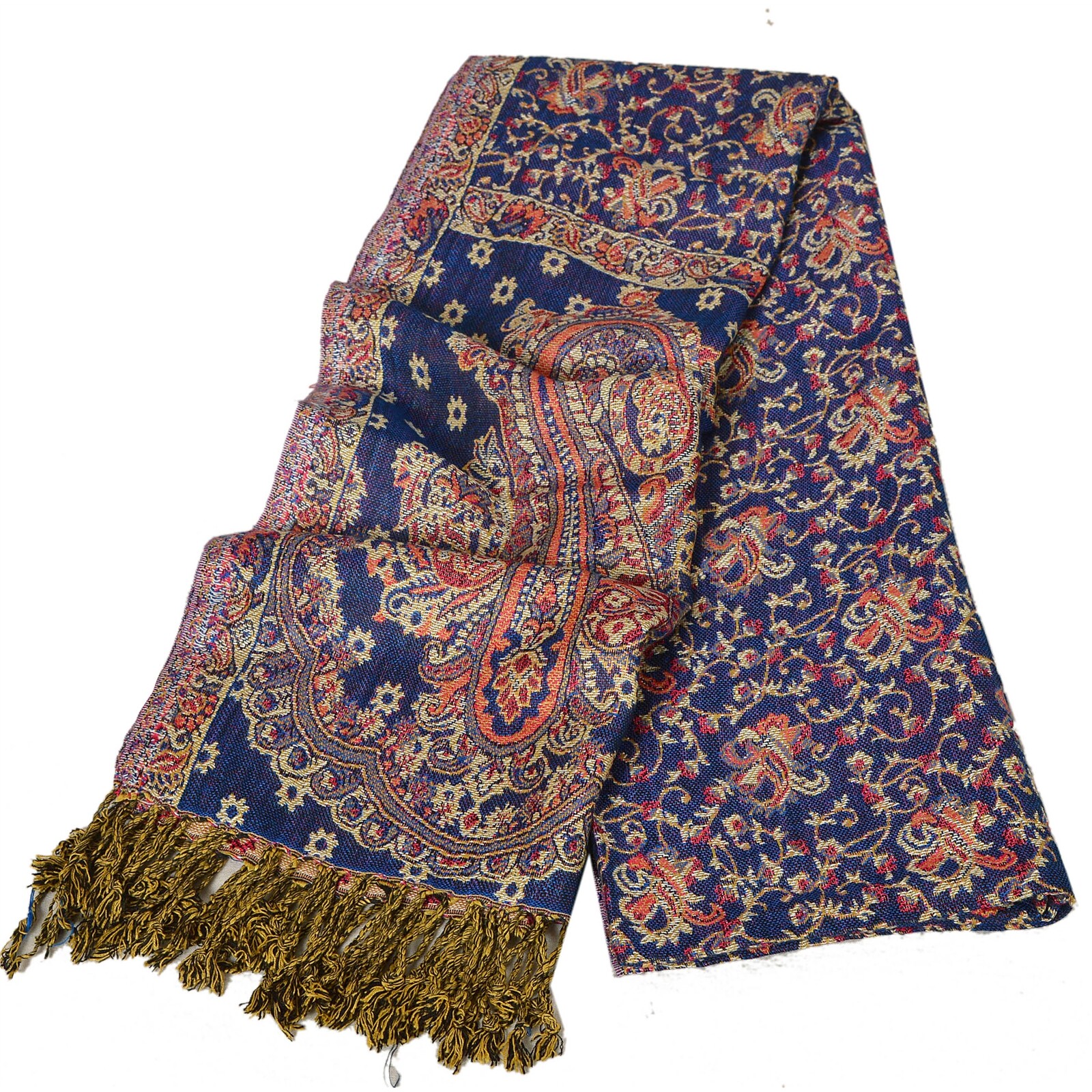 Sanskriti New Blue Viscose Shawl Woven Work Long Stole Soft Warm Throw ...