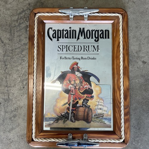 Captain Morgan Rum Pirate Ship Boat Rope Nautical Mirror Bar Sign 21.5 ...