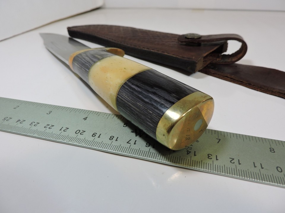 TIMBER RATTLER TR75 Dark Blue & Camel Bone Bowie fixed blade knife 12 ...