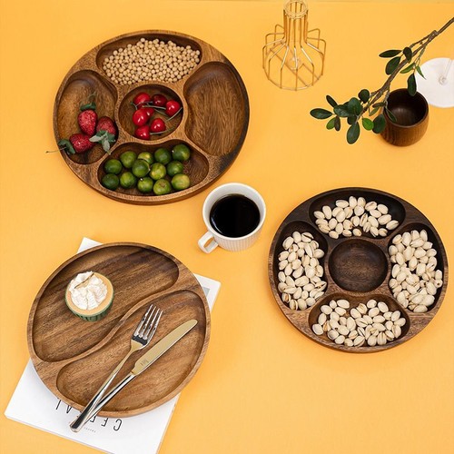 Separated Tray Creative Fruit Plate Snack Plates Wood Japanese Style ...