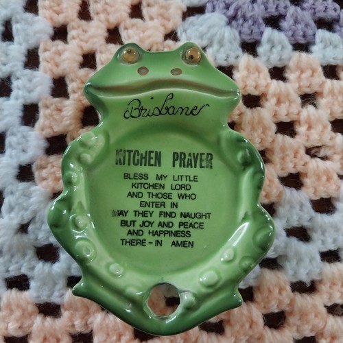 Vintage Frog Spoon Rest/ Teabag Rest Kitchen Prayer Brisbane Souvenir ...