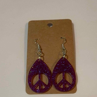 Handmade epoxy resin peace sign dangle earrings - purple-ish dark ...