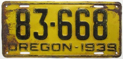 Oregon 1939 License Plate 556-996 Original Paint Ford Chevy Dodge ...
