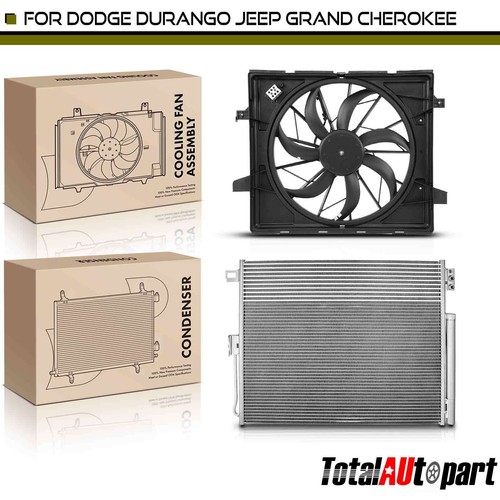 AC Condenser & Cooling Fan w/ Shroud Kit for Jeep Grand Cherokee Dodge ...