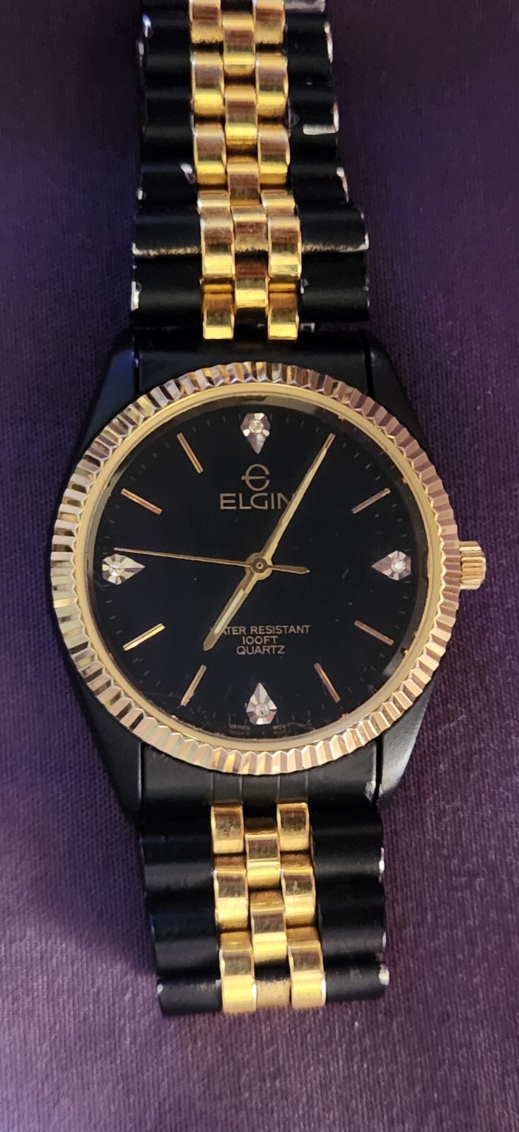 Men's Elgin Diamond Quartz Watch Black And Gold - FC 500-012 - 2035 | eBay