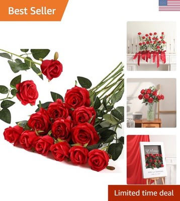 Elegant 12PCS Red Silk Roses with Long Stems - Perfect for Events ...