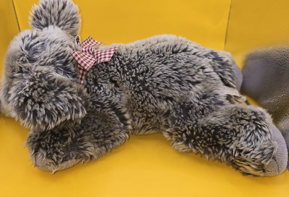 Dan Dee Elephant 14" Gray Plush Lying Tummy Gingham Bow Stuffed Animal ...