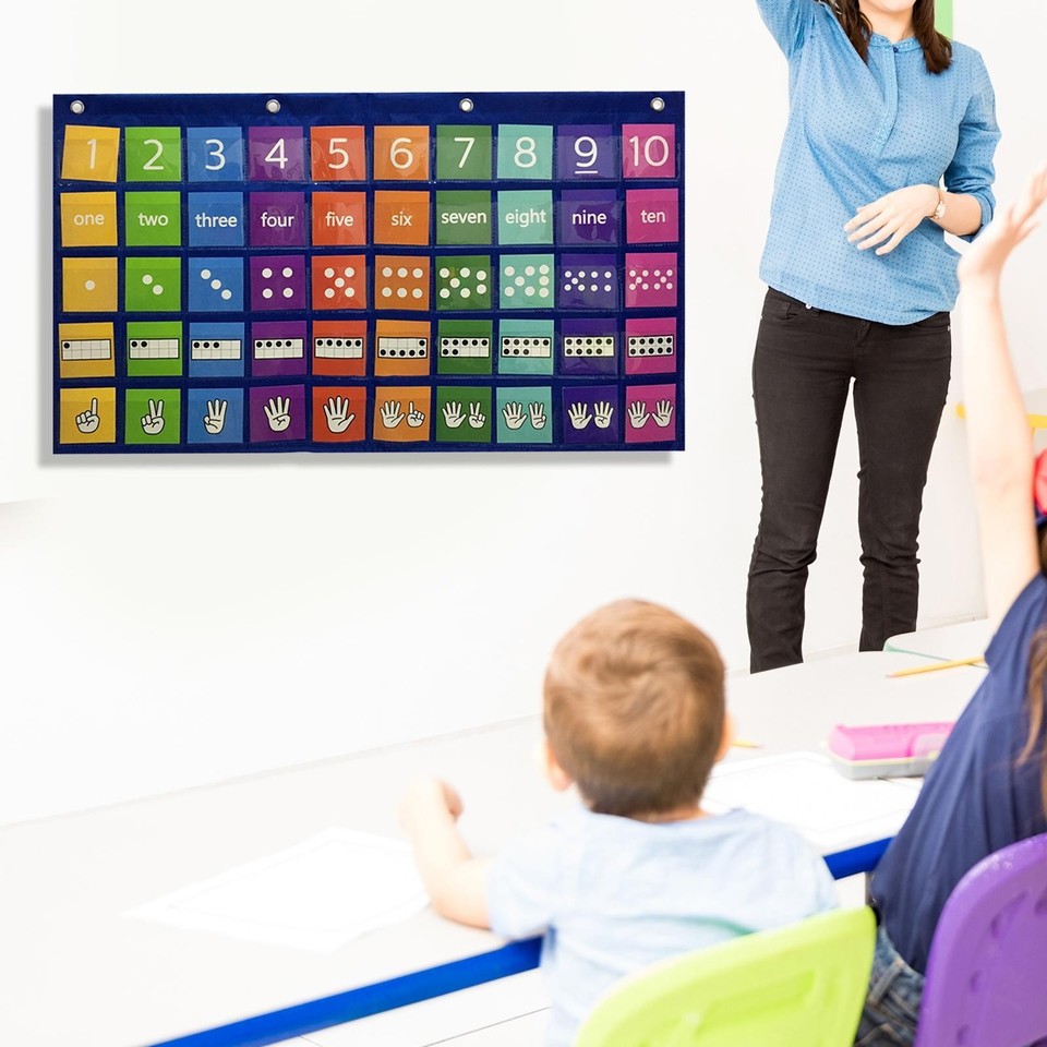 Children Math 1 to 10 Educational Hanging Pouch 50 Grids and Cards ...
