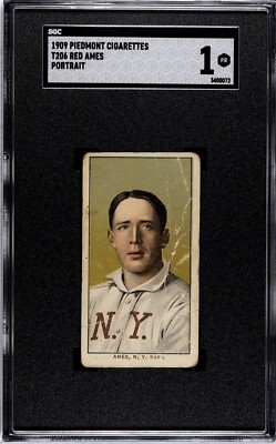 T206 RED AMES PITCHER FOR THE NEW YORK GIANTS IN 3 WORLD SERIES 1909 ...