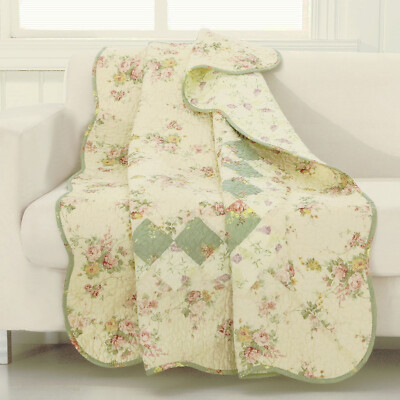 BLISS IVORY PINK ROSES 50x60 QUILT THROW : VINTAGE COTTAGE SHABBY ...