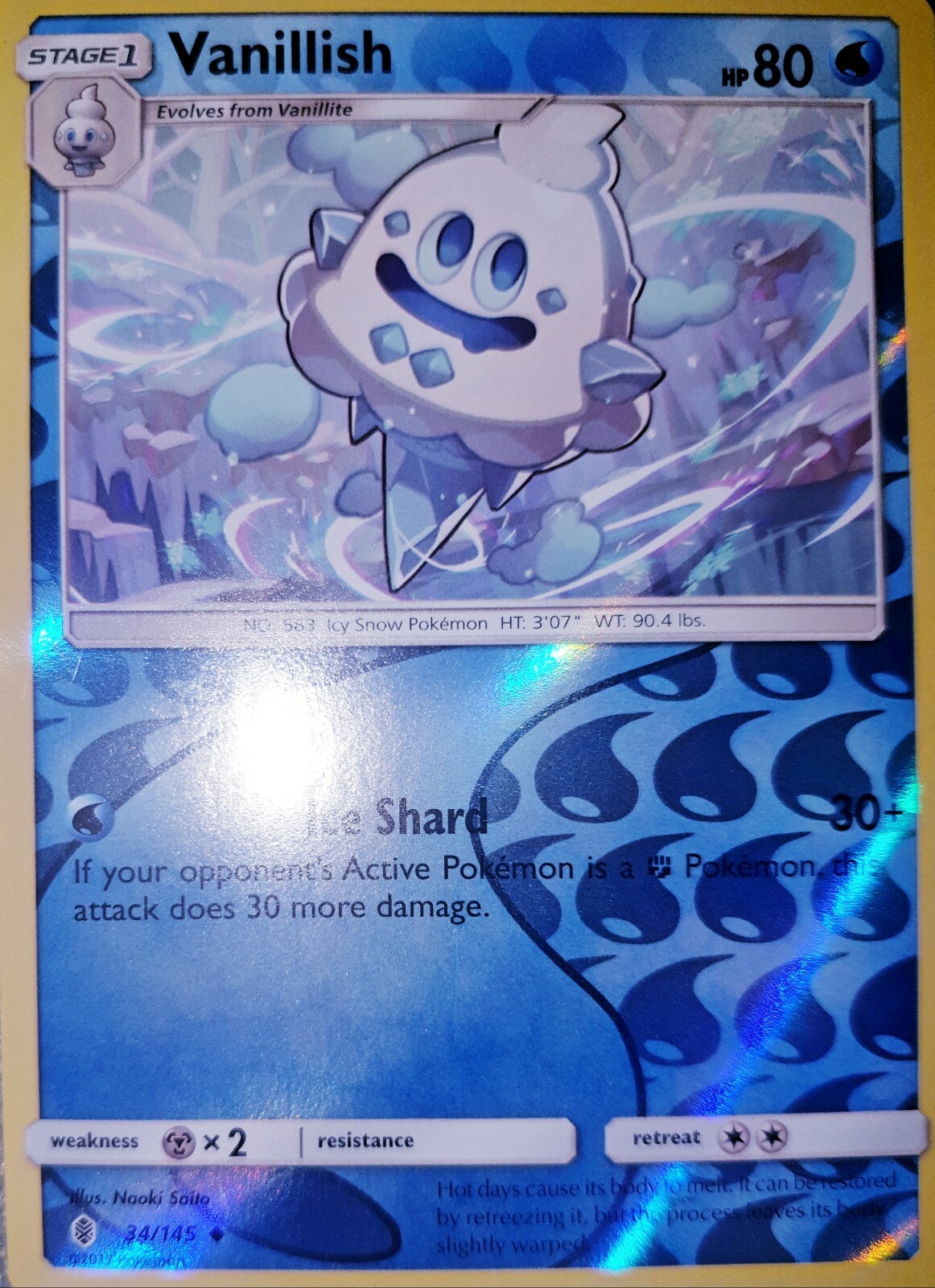 Pokemon Card Vanillish 34/145 Reverse Holo Uncommon Guardians Rising ...