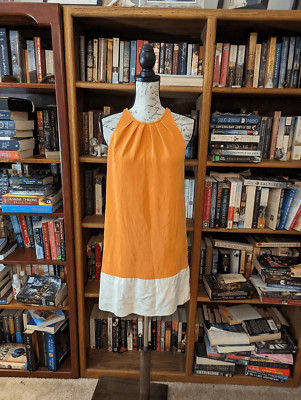 Theory Charlaine silk colorblock dress sz 4 sleeveless orange and white ...