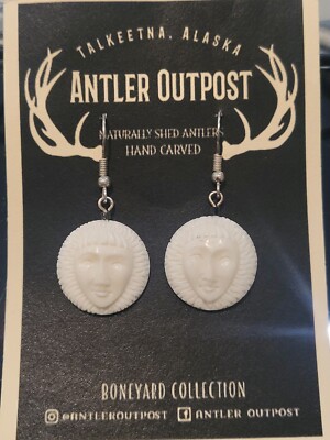 HANDMADE CARVED WATER BUFFALO BONE ESKIMO EARRINGS ALASKA BONEYARD ...