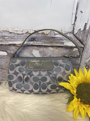Coach Ashley Signature Gray/Pink Jacquard/Leather Mini Bag Wristlet | eBay