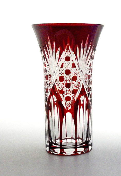 EDO KIRIKO Taburo Kagome Crest Tenkai Vase Red 200mm 90765 MADE IN ...