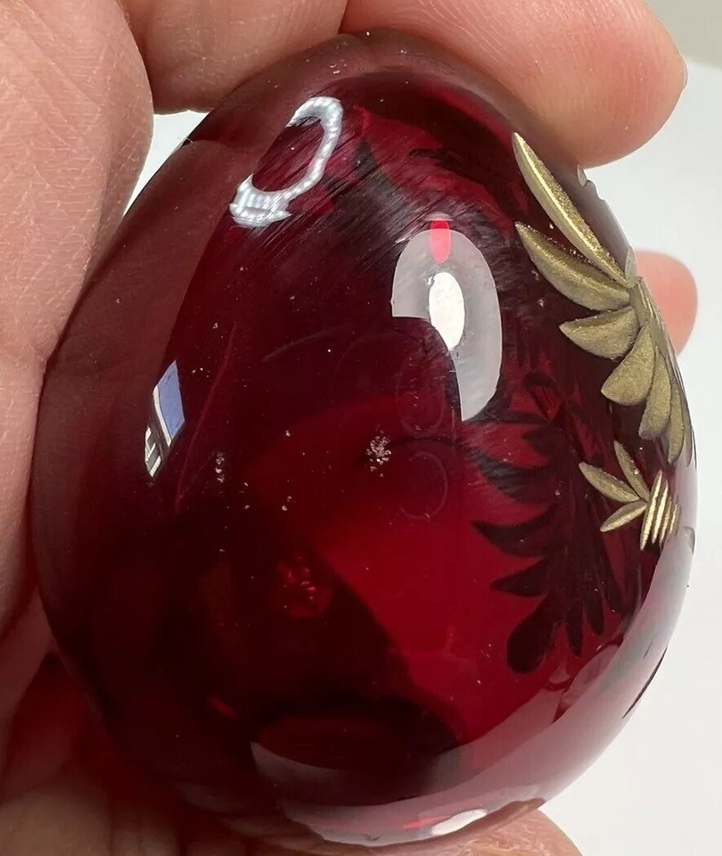 Russian Imperial Red Faberge Cut Crystal Egg Original Sticker Romanov ...