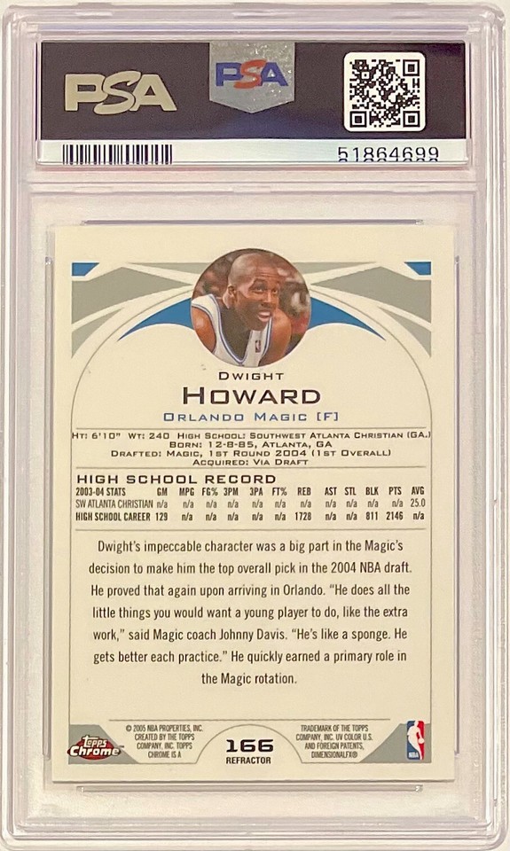 2004 Topps Chrome Dwight Howard Refractor #166 Rookie RC PSA 9 Mint Low ...