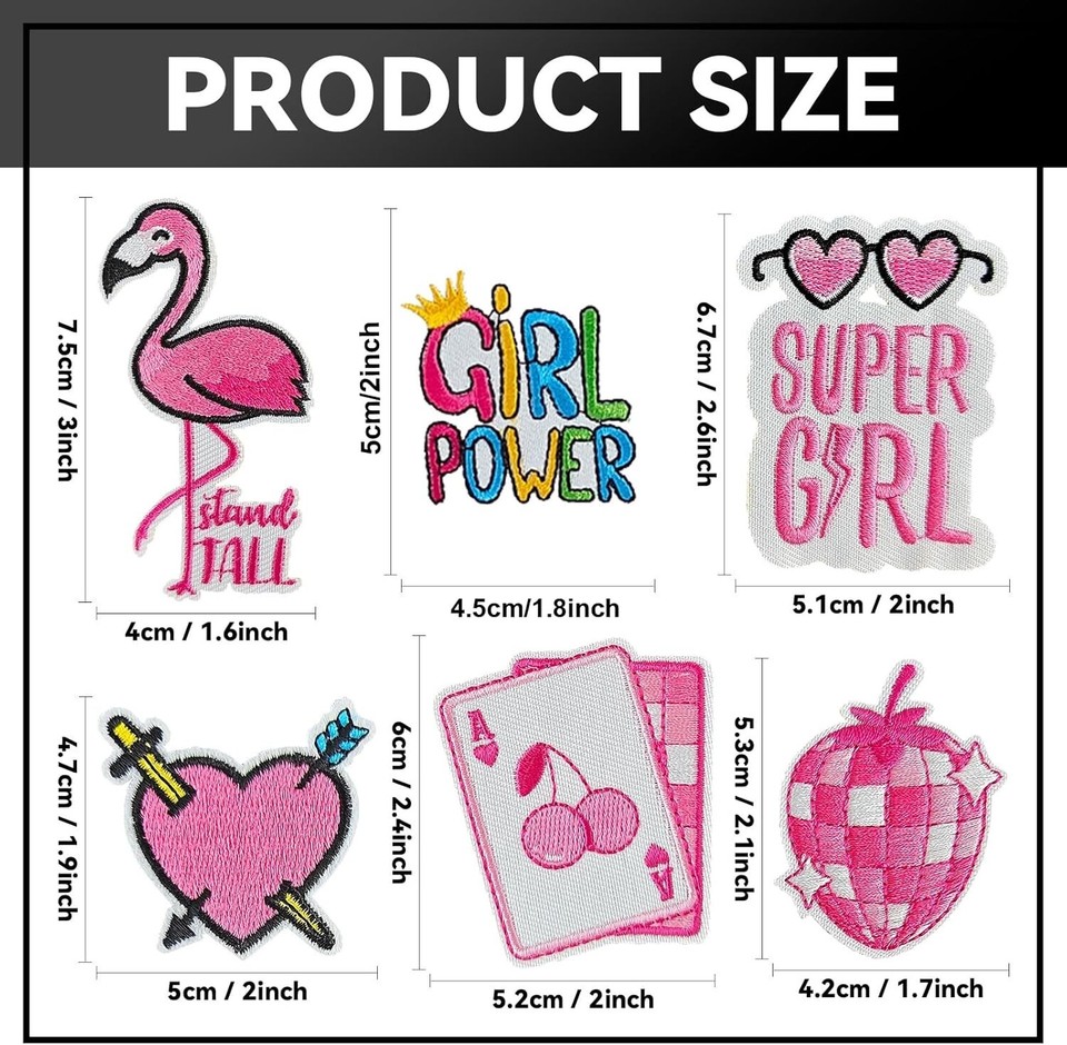 GYGYL 45Pcs Iron on Patches for Girls, Pink Preppy Embroidered Sew on ...