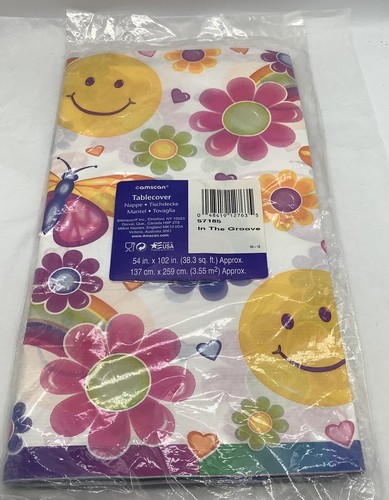 NIP Vintage Amscan Paper Tablecloth Bright Flowers & Smiley Faces | eBay