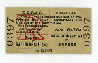 Railway Ticket Irish CDRJC 3rd Class Return Raphoe - Ballindrait 0s10d ...