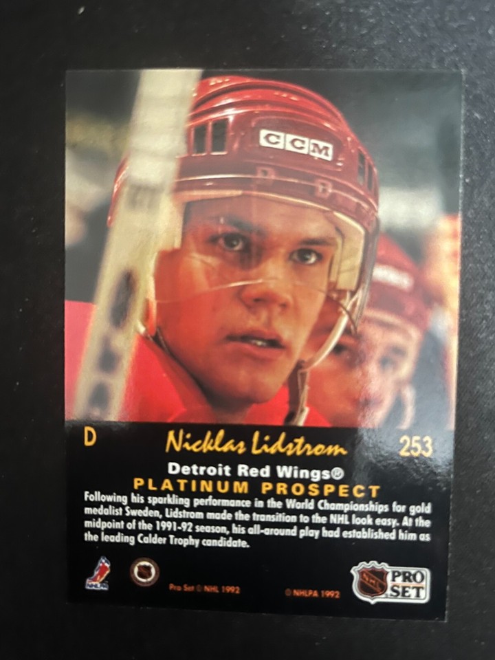 1991-92 Pro Set Platinum Rookie #253 Nicklas Lidstrom Detroit Red Wings ...