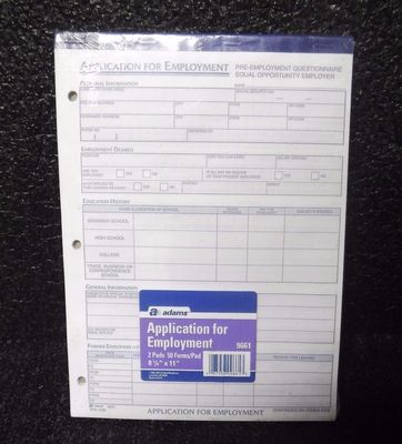 Employment Application, 2 PADS, 50 FORMS/PAD,1PWC9 (MG) | eBay