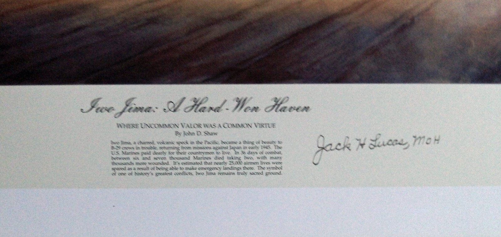 Jack Lucas, MOH signed John Shaw Print, Iwo Jima A Hard Won Haven | eBay UK