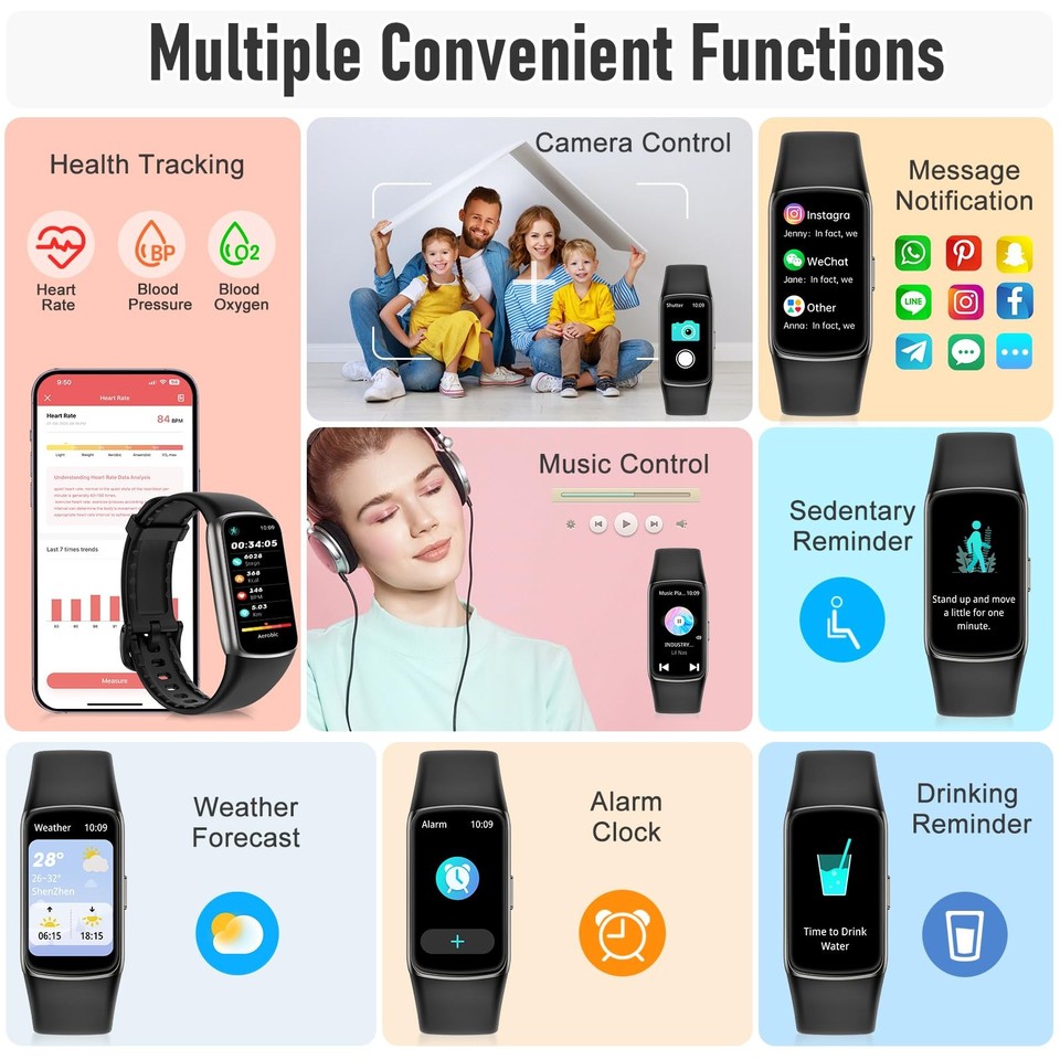 Fitness Tracker with 24/7 Heart Rate, Blood Pressure Blood Oxygen Sleep Monit... | eBay