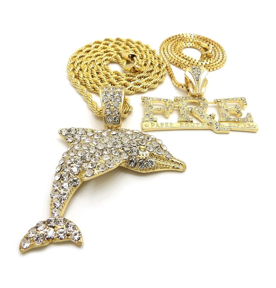Hip Hop Full Iced Young DOLPH PRE & DOLPHIN Rope Box Chain Set | eBay